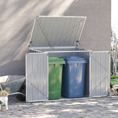 Outsunny 2-Bin Steel Rubbish Storage Shed w/ Double Locking Doors ...