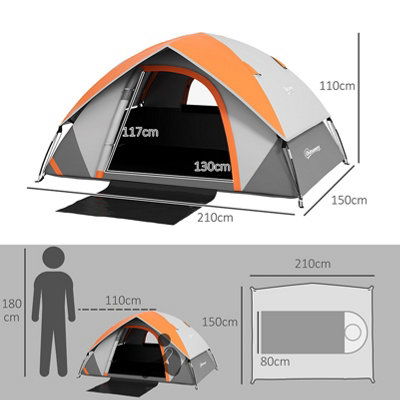 Outsunny 2 Man Camping Tent w/ Sewn-in Groundsheet, 3000mm Waterproof ...