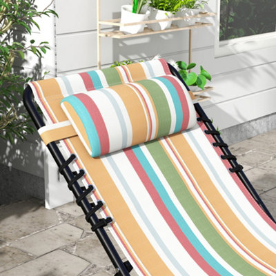 Outsunny 2 Pcs Folding Beach Chair Chaise Lounge 4 Adjustable Positions ...