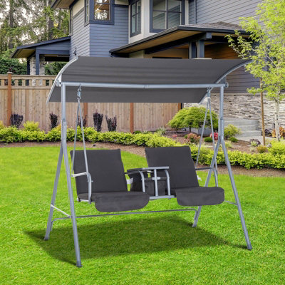 Outsunny 2 Person Covered Patio Swing with Pivot Table & Storage ...