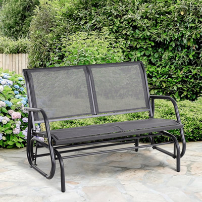 Outsunny 2 Person Patio Glider Bench Gliding Chair Loveseat w Armrest Grey