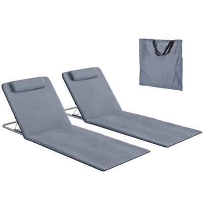 Outsunny 2 Pieces Outdoor Beach Mat Steel Reclining Chair Set w/ Pillow ...