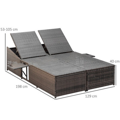 Outsunny 2 Seater Double Rattan Sun Lounger Recliner Day Bed Wicker ...