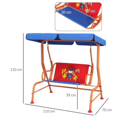 Outsunny 2 Seater Kids Swing Chair, Cowboy Themed with Adjustable Canopy
