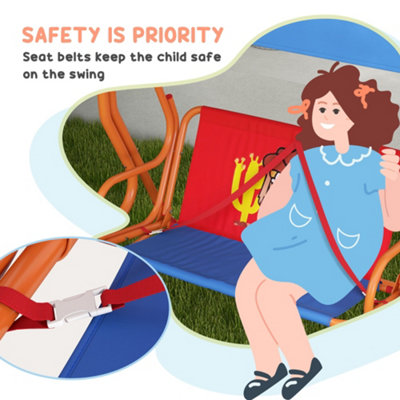 Outsunny 2 Seater Kids Swing Chair, Cowboy Themed with Adjustable Canopy