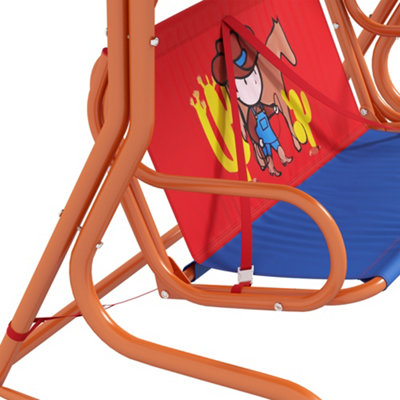 Outsunny 2 Seater Kids Swing Chair, Cowboy Themed with Adjustable Canopy