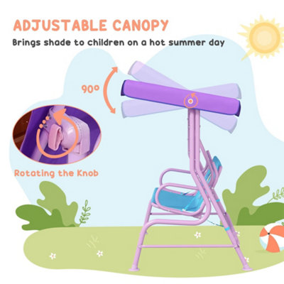 Outsunny 2 Seater Kids Swing Chair, Fairy-Themed with Adjustable Canopy