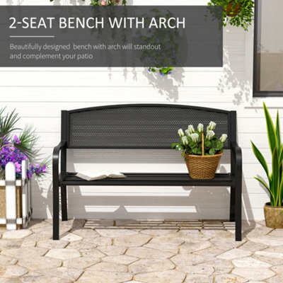 Outsunny 2 Seater Metal Bench Patio Park Loveseat Garden Chair Outdoor ...