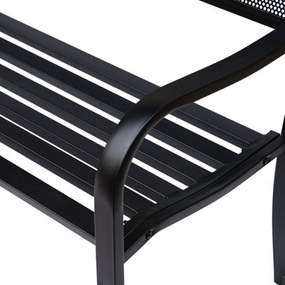 Outsunny 2 Seater Metal Bench Patio Park Loveseat Garden Chair Outdoor ...