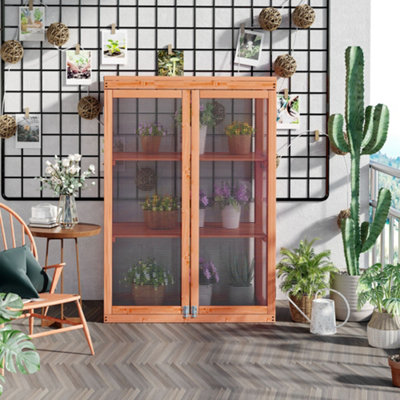 Outsunny 2 Shelves Wooden Cold Frame Grow House Greenhouse Outdoor ...