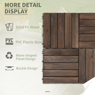Outsunny 27pc Floor Tiles Interlocking Solid Wood DIY Deck Tiles ...