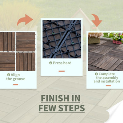 Outsunny 27pc Floor Tiles Interlocking Solid Wood DIY Deck Tiles ...