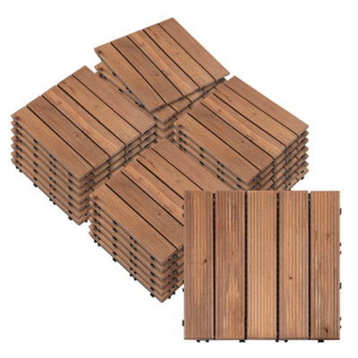 Outsunny 27pc Floor Tiles Interlocking Solid Wood DIY Deck Tiles ...
