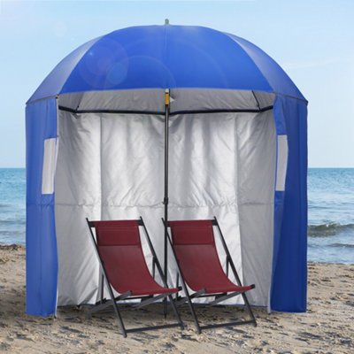 Outsunny 2m Beach Parasol with Sides Fishing Umbrella Tilt, UV30+, Blue ...