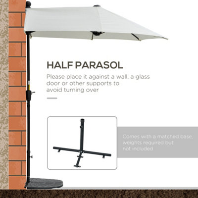 Outsunny 2m Half Garden Parasol Market Umbrella w/ Crank Handle, Base Cream