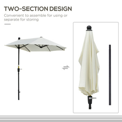 Outsunny 2m Half Garden Parasol Market Umbrella w/ Crank Handle, Base Cream