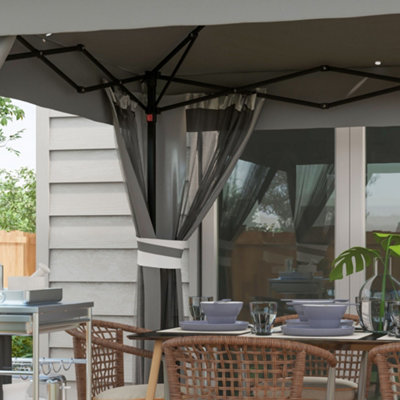 Outsunny 3.36x3.36m Pop Up Gazebo w/ Solar-Powered LED Lights Netting Grey