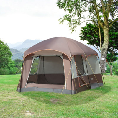 Outsunny 3-4 Man Two Room Camping Tent with Vestibule and Portable ...