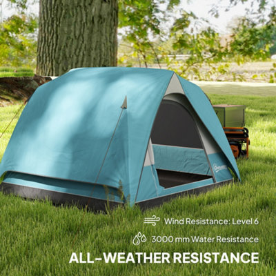 Outsunny 3-4 Person Camping Tent, Waterproof Tent, Navy Blue and Light Blue
