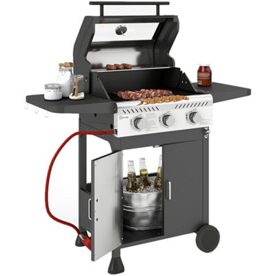Outsunny 3 Burner Propane Gas BBQ Grill with See-through Lid and ...