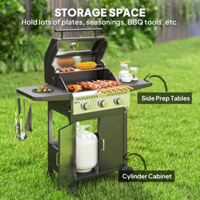 OUTSUNNY 3 BURNER PROPANE GAS BBQ GRILL WITH SEE-THROUGH LID AND ...