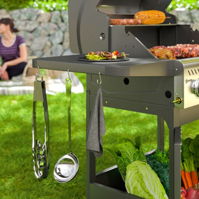 OUTSUNNY 3 BURNER PROPANE GAS BBQ GRILL WITH SEE-THROUGH LID AND ...