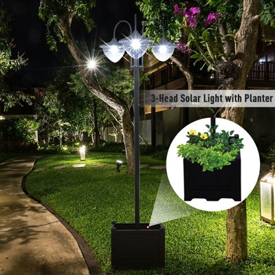 Outsunny 3-head LED Solar Light Lamp Street Light Post with Planter ...
