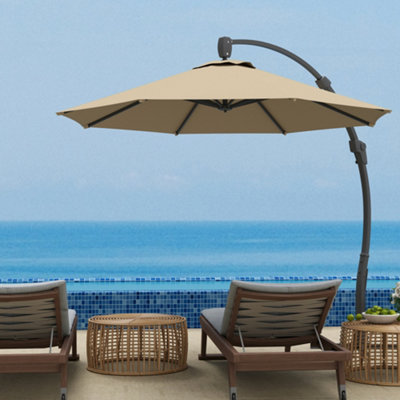 Outsunny 3(m) Garden Cantilever Parasol with Crank Aluminium Frame Khaki