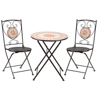 Outsunny 3-Piece Outdoor Bistro Set w/ Mosaic Round Table and 2 Armless ...