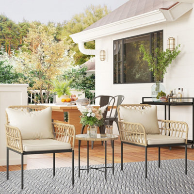 Outsunny 3 Piece Rattan Bistro Set, Balcony Table and Chairs with Cushions