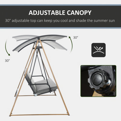 Outsunny 3 Seater Garden Swing Bench with Adjustable Canopy and ...