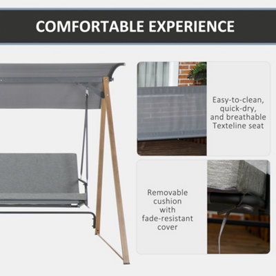 Outsunny 3 Seater Garden Swing Bench with Adjustable Canopy and ...
