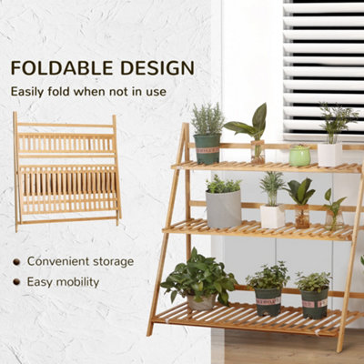 Outsunny 3-Tier Folding Bamboo Plant Stand Display Rack for Indoor ...