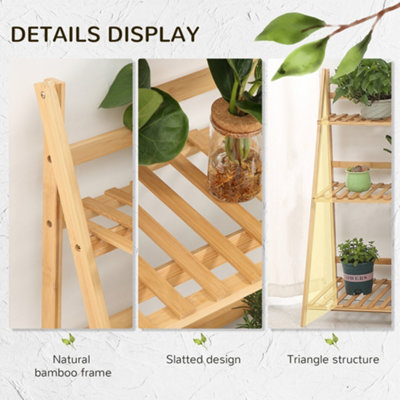 Outsunny 3-Tier Folding Bamboo Plant Stand Display Rack for Indoor ...