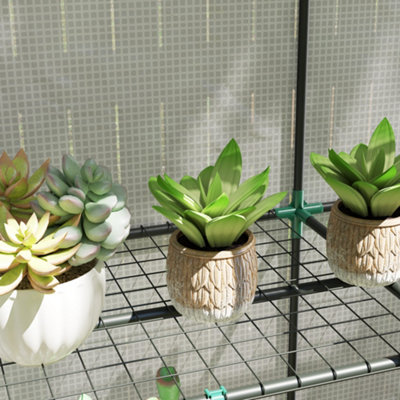 Outsunny 3 Tier Lean-to Mini Greenhouse with Green Hemmed Edging, White