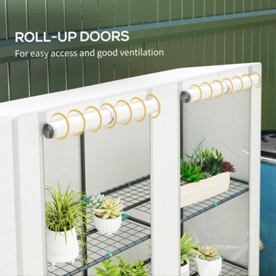 Outsunny 3 Tier Lean-to Mini Greenhouse with Grey Hemmed Edging, White