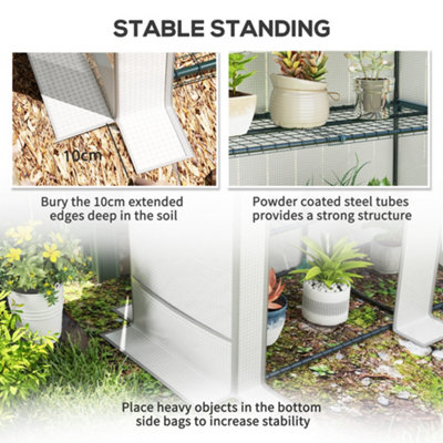 Outsunny 3 Tier Lean-to Mini Greenhouse with Grey Hemmed Edging, White