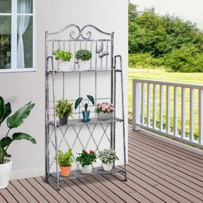 Outsunny 3-Tier Metal Folding Plant Stand Display Rack Bookshelf Unit ...