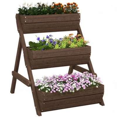 Outsunny 3 Tier Raised Garden Bed Wooden Elevated Planter Box Kit, Tan