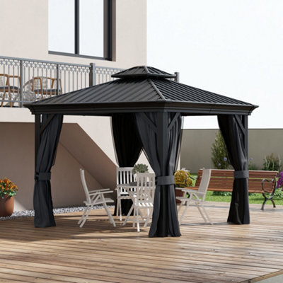 Outsunny 3 x 3.7m Aluminium Outdoor Hardtop Gazebo Canopy 2-Tier Roof ...