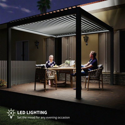 OUTSUNNY 3 X 3(M) ELECTRIC LOUVERED PERGOLA ALUMINIUM PERGOLA W/ LED LIGHT