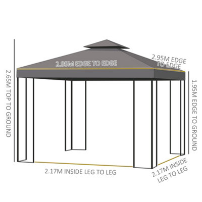 Outsunny 3 x 3(m) Garden Metal Gazebo Sun Shade Shelter Outdoor Party Tent