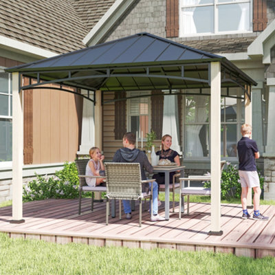 Outsunny 3 x 3(m) Hardtop Gazebo with Metal Roof and Wood Grain Frame