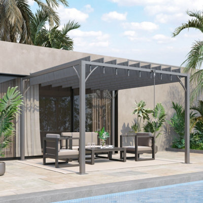 OUTSUNNY 3 X 3(M) OUTDOOR LOUVERED METAL PERGOLA WITH RETRACTABLE ROOF ...
