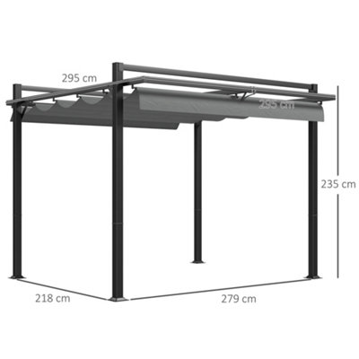 Outsunny 3 x 3(m) Pergola with Retractable Roof and Aluminium Frame, Grey