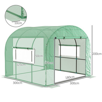 Outsunny 3 x 3 x 2m Polytunnel Greenhouse with Doors and Mesh Windows
