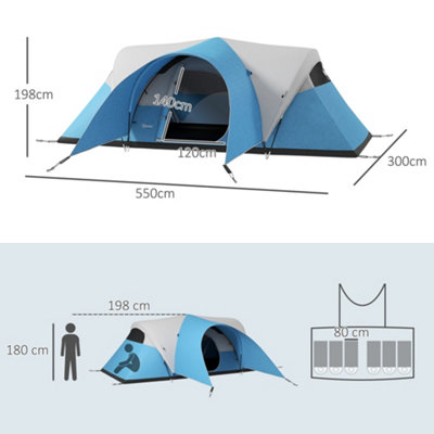 Outsunny 3000mm Waterproof Camping Tent w/ Porch & Sewn in Groundsheet ...