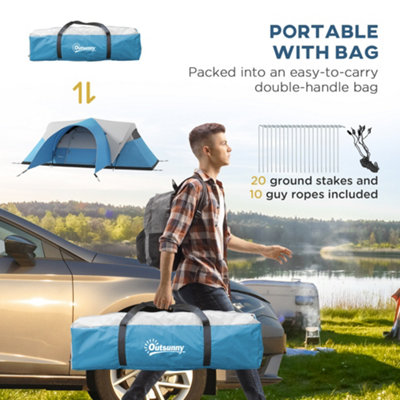 Outsunny 3000mm Waterproof Camping Tent w/ Porch & Sewn in Groundsheet ...