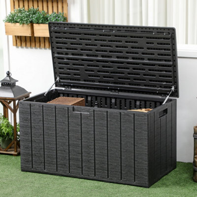 Outsunny 336 Litre Rolling Outdoor Garden Storage Box, Plastic ...