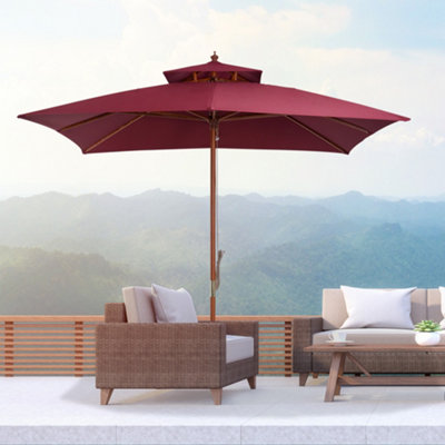 Outsunny 3M Garden Parasol Patio Bamboo Sun Umbrella Sun Shade Outdoor ...
